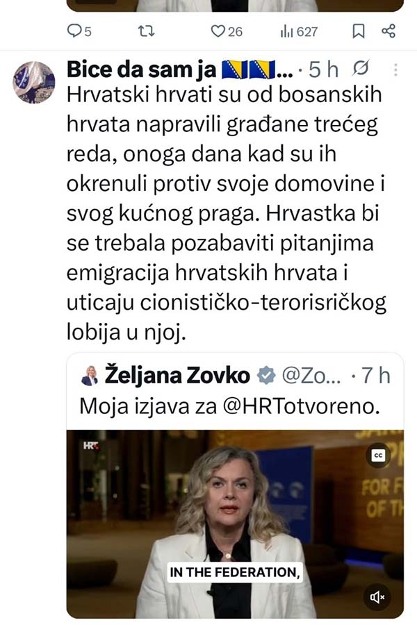 Zovko izazvala burne reakcije: Hrvatski Hrvati su od bosanskih Hrvata ...